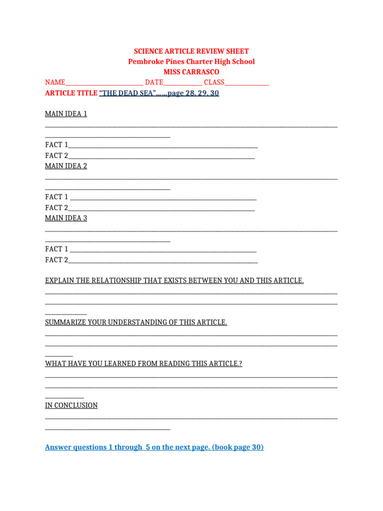 Science Article Review Sheet Unit 5 | PDF