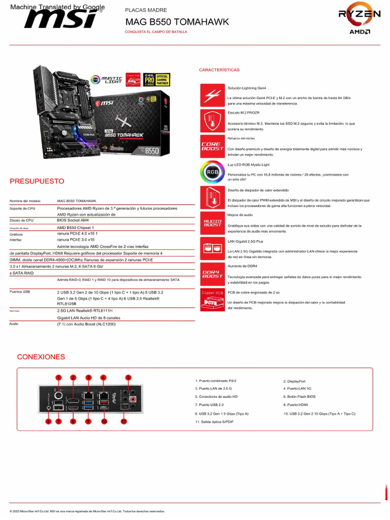 MAG-B550-TOMAHAWK Especificaciones Tra | PDF