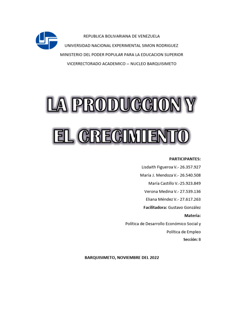 LA PRODUCCION Y EL CRECIMIENTO II Unidad 2 | PDF | Producto Interno Bruto | Empleo