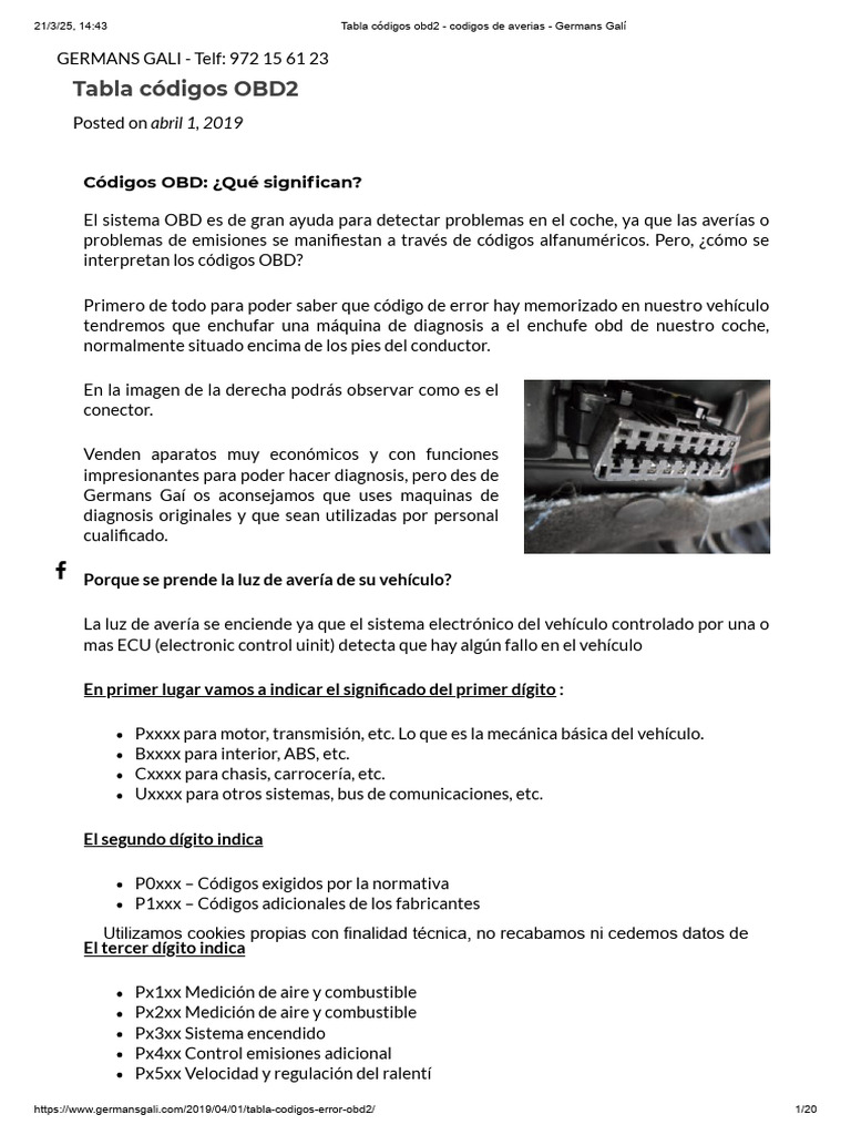 Tabla Códigos Obd2 - Codigos de Averias - Germans Galí | PDF | Acelerador | Ingeniería mecánica