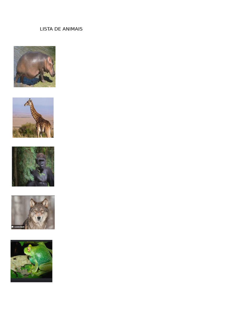 Lista de Animais | PDF