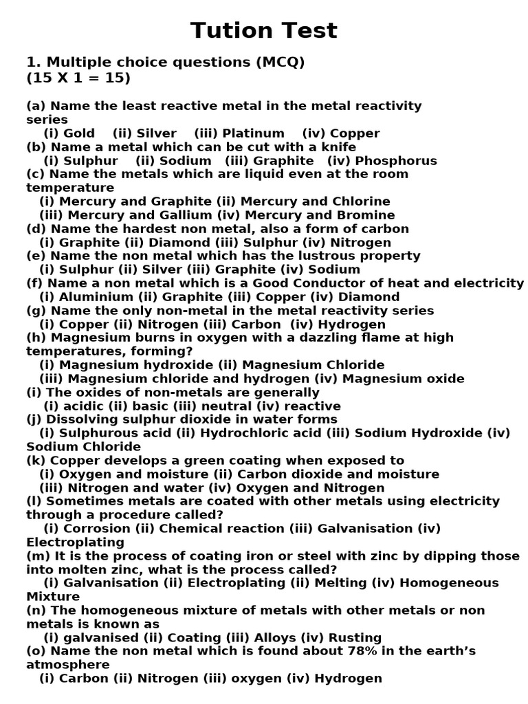 Tution Test Fffffffftfy G J | PDF | Magnesium | Metals
