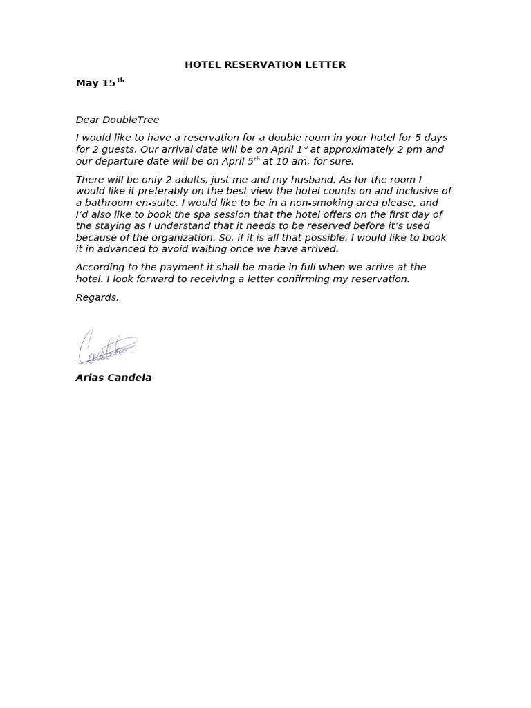 HOTEL RESERVATION LETTER | PDF