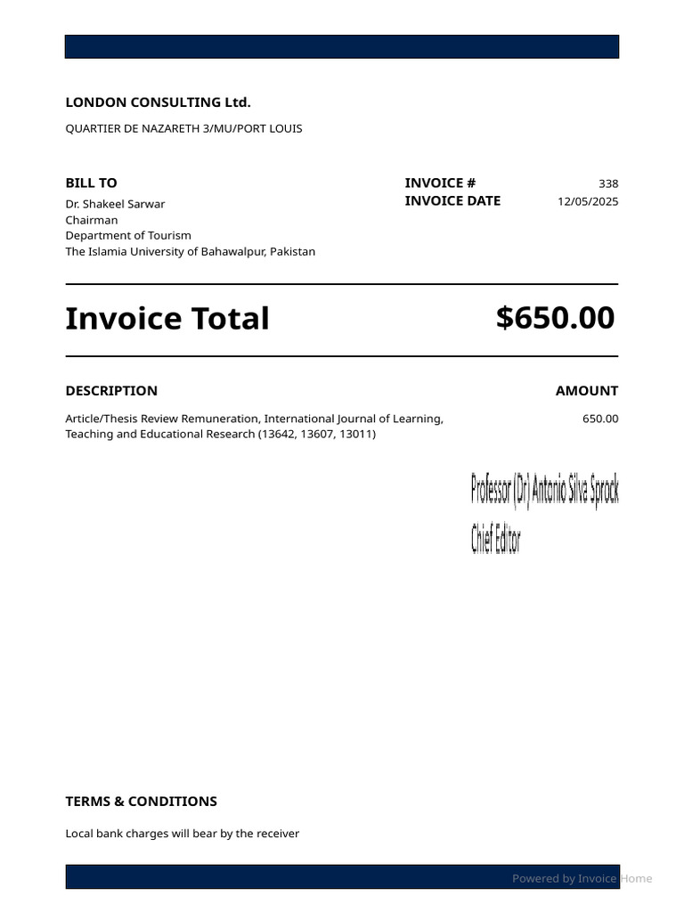 Invoice for Article Review Services | PDF