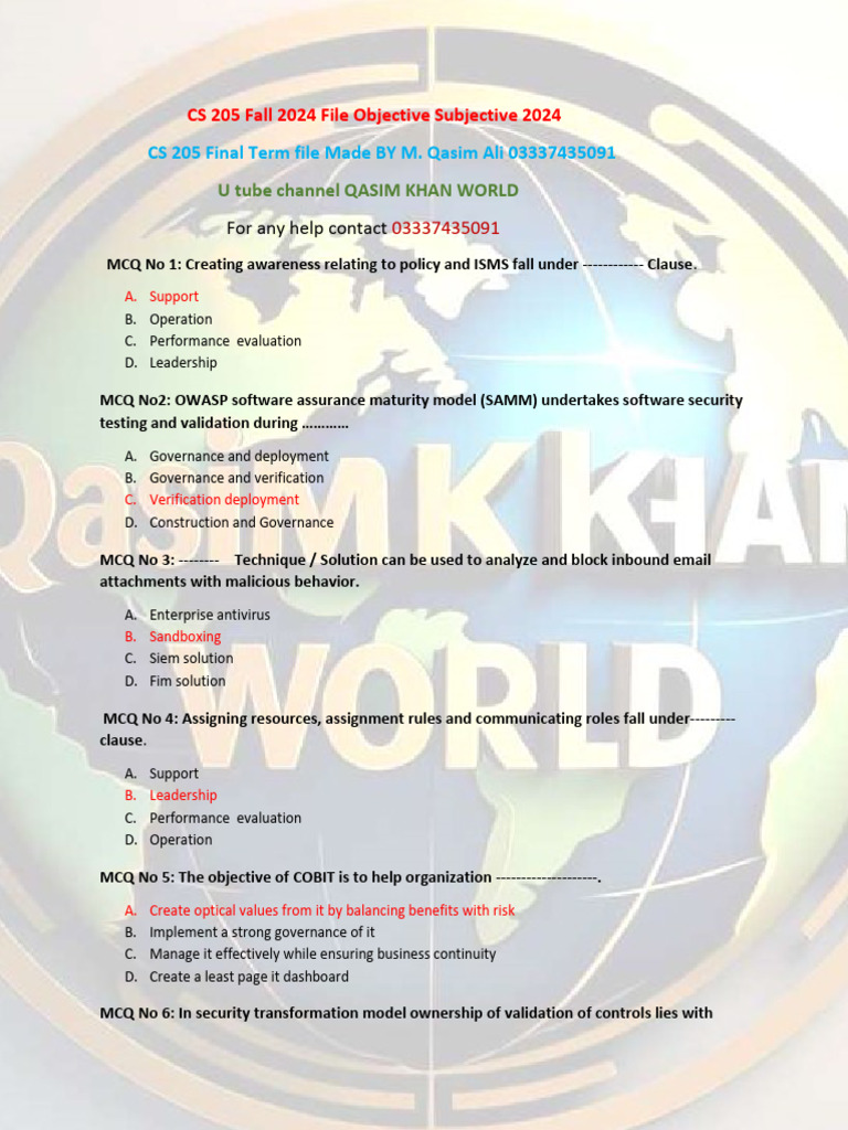 CS205 Mid by M.Qasim Fall 2024 | PDF | Security | Computer Security