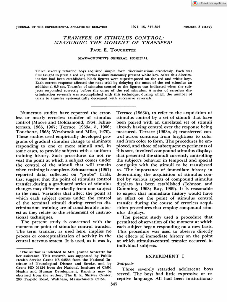 J Exper Analysis Behavior - May 1971 - Touchette - TRANSFER OF STIMULUS ...