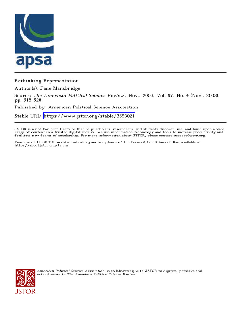 Mansbridge RethinkingRepresentation 2003 | PDF