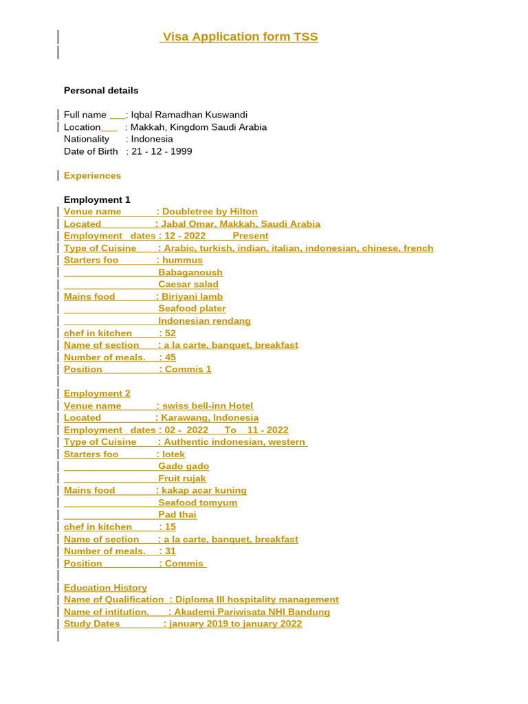Visa application form 2024 TSS | PDF