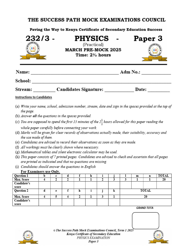 Pre-Mock Physics PP3 QS 2025 | PDF | Voltage | Physical Quantities