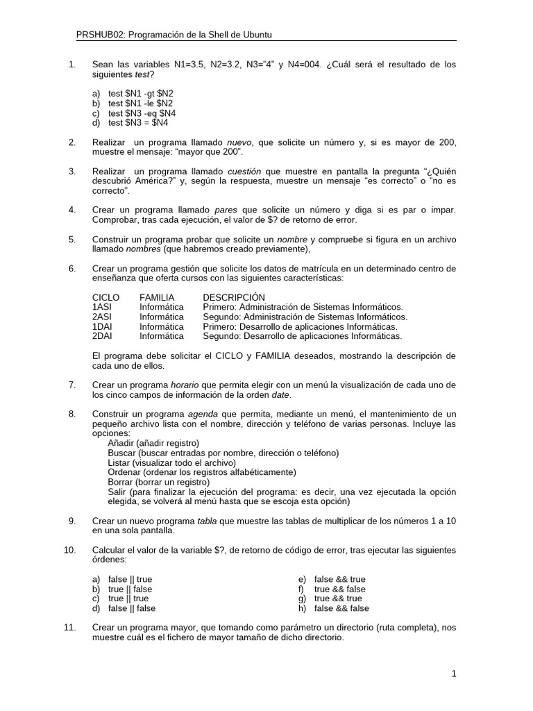 PRSHUB02 - Programación Shell | PDF | Archivo de computadora | Programa de computadora
