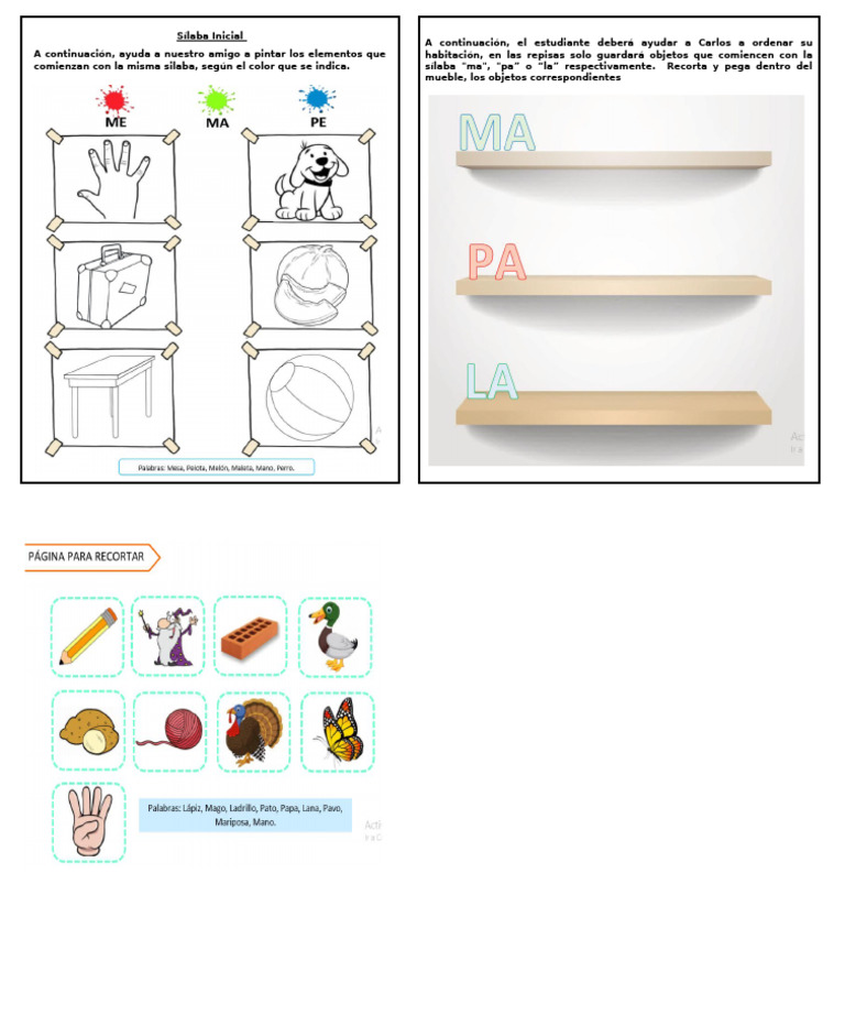 Actividad de Kinder Silaba Inicial (Mayo) | PDF