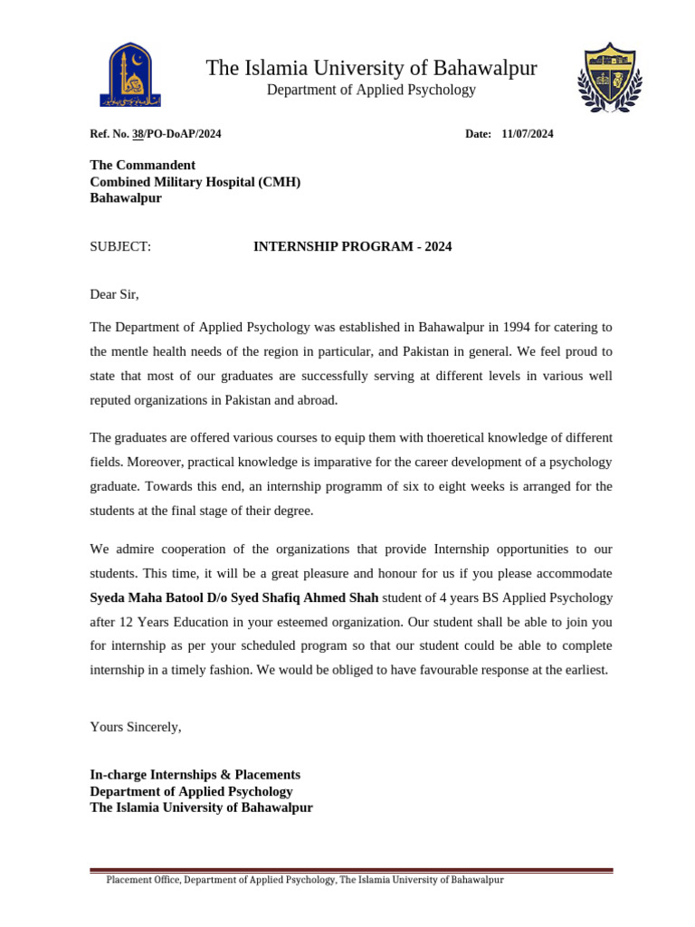Internship Letter New | PDF