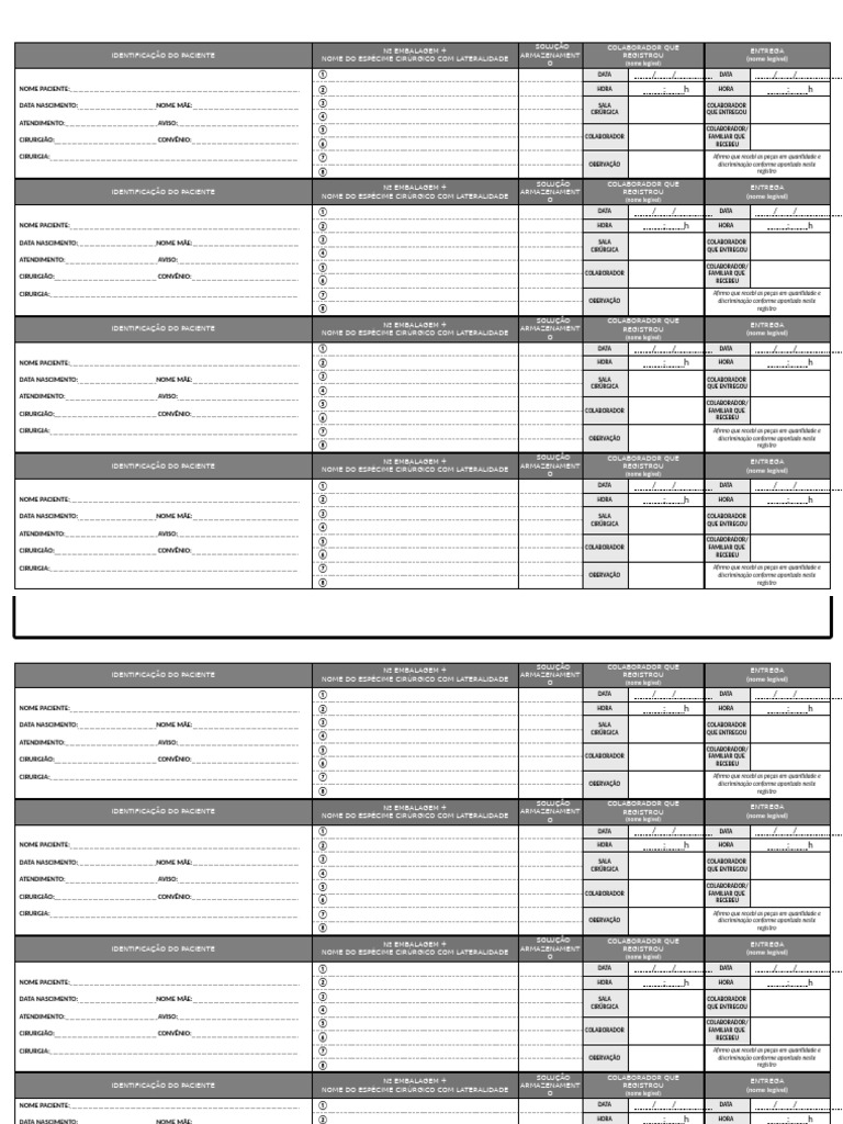 Registro e Entrega de Espécime Cirúrgico | PDF | Cirurgião | Especialidades médicas