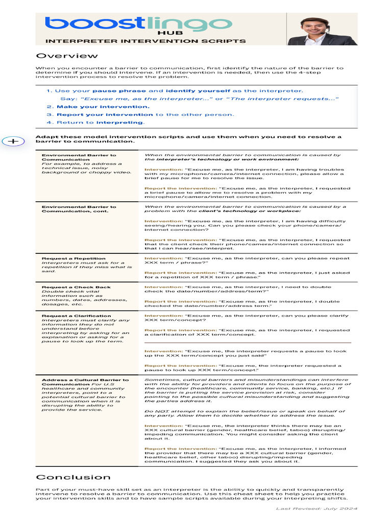 BHub-Interpreter Intervention Scripts Handout | PDF