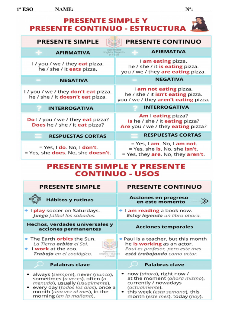 1º ESO - Explicación Present Simple Vs Present Continuous | PDF
