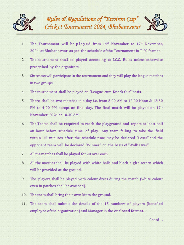 Rules of The Tournament | PDF | Sports Rules And Regulations | Ball Games