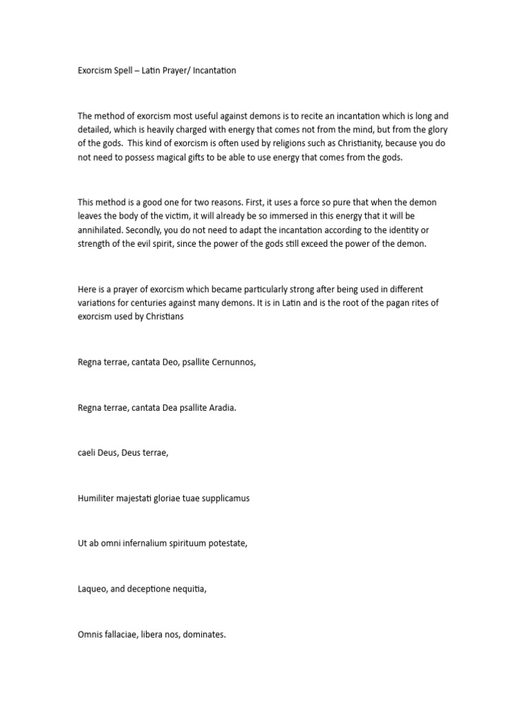 Exorcism Spell Latin Prayer Incantation | PDF | Exorcism | Demons