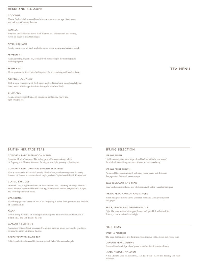 Coworth Park Drawing Room Tea Menu | PDF | Tea | Caffeinated Drinks