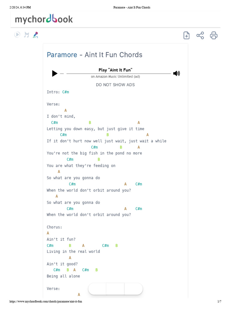 Paramore - Aint It Fun Chords | PDF | American Music Articles Needing ...