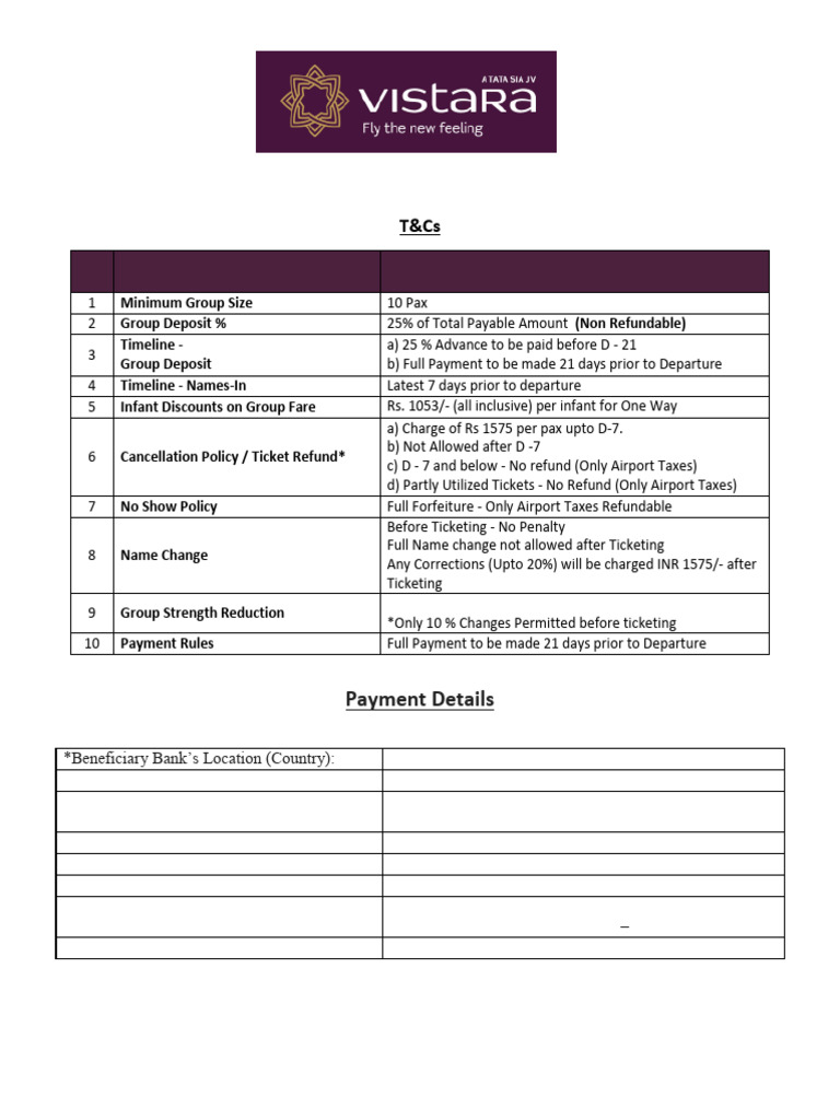 Vistara T&Cs | PDF