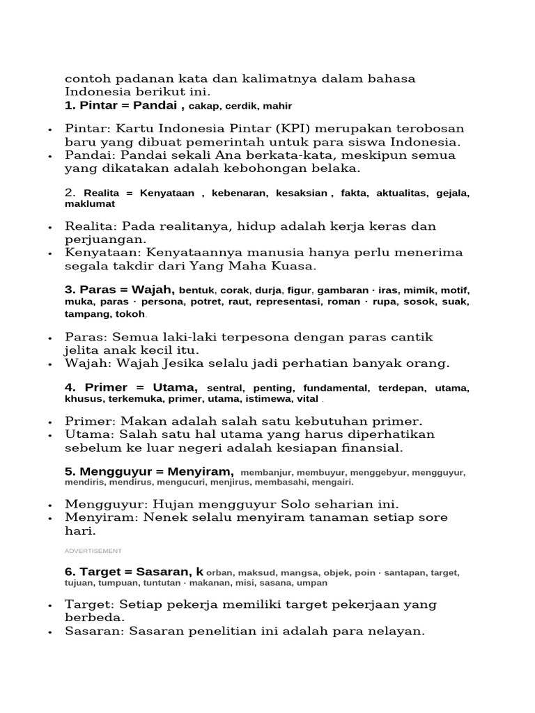 Contoh Padanan Kata Sinonim | PDF