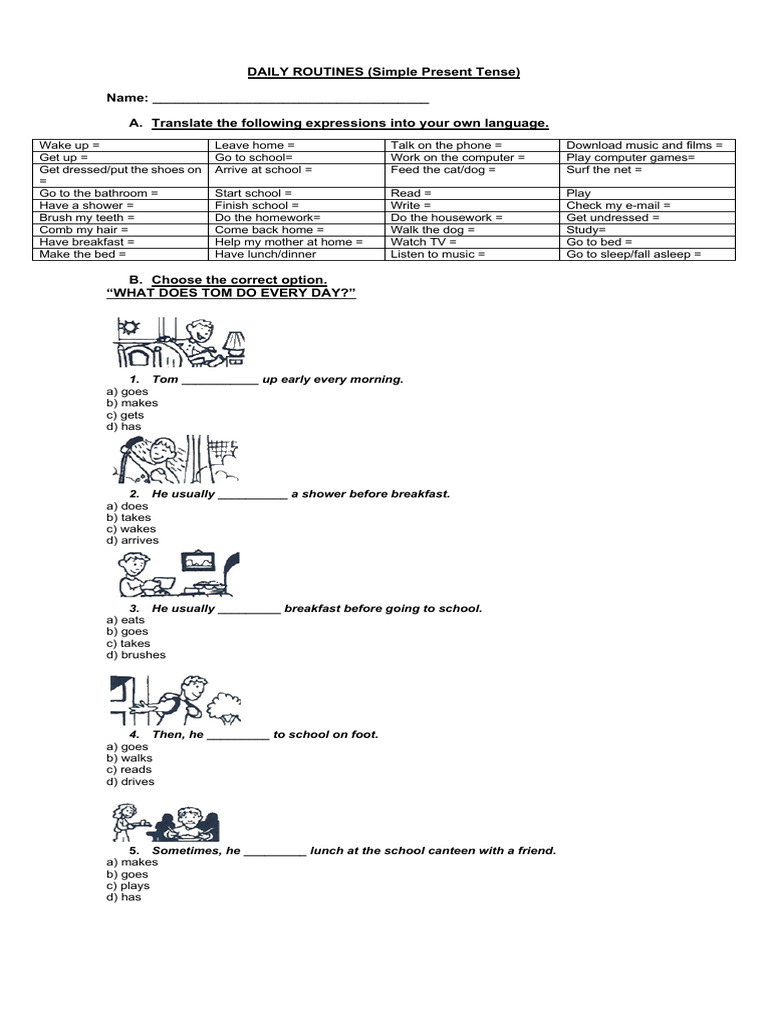 DAILY ROUTINES Simple Present. | PDF | Lunch