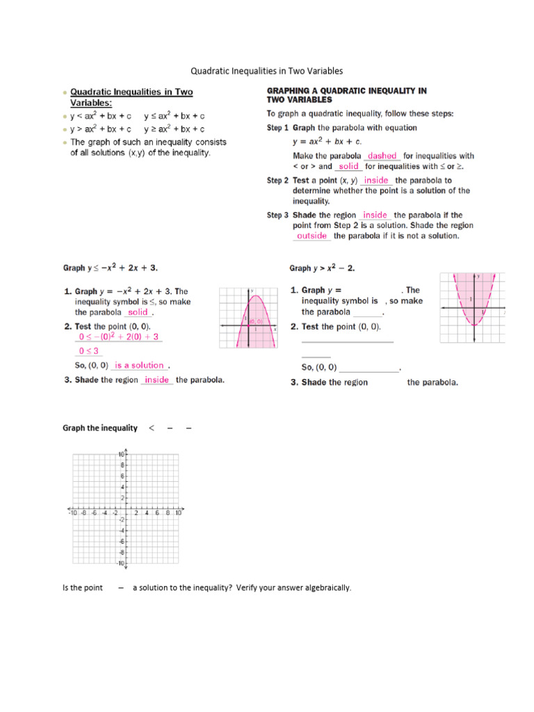 9.3- Quadratic Inequalities in Two Variables | PDF
