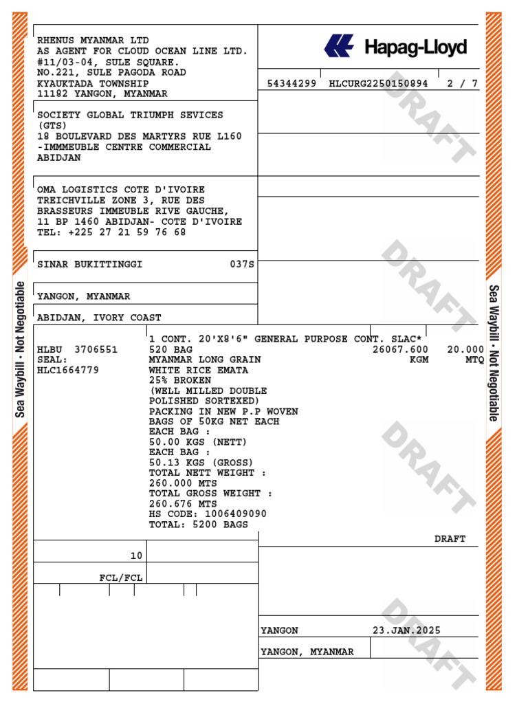1st Shipment Shipping Line BL | PDF | Cargo | Freight Transport