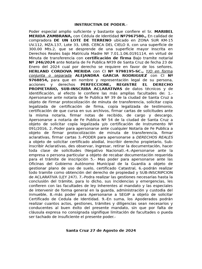 Instructiva de Poder Lote de Terreno | PDF
