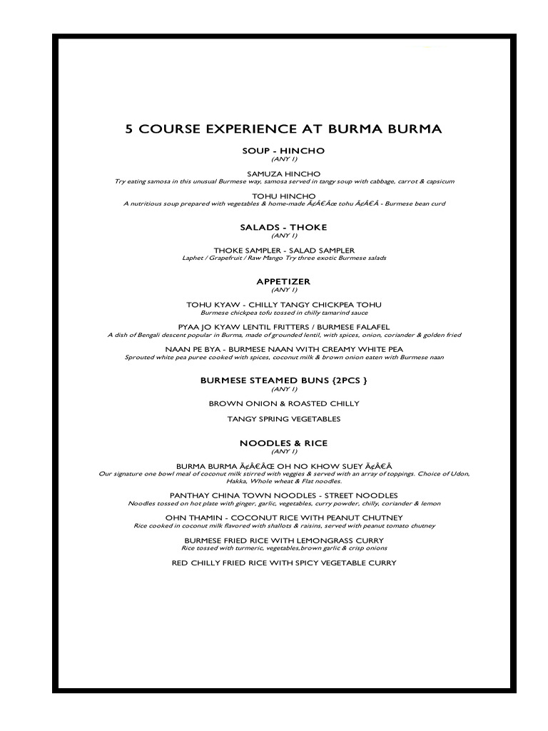 MENU 5 Course Burmese Experience at Burma Burma 1549108264 | PDF ...