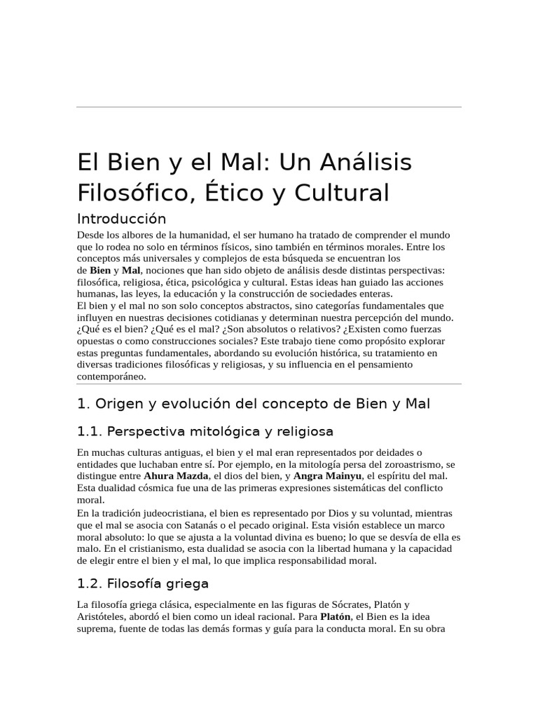 Análisis del Bien y el Mal en Filosofía | PDF | Mal | Moralidad