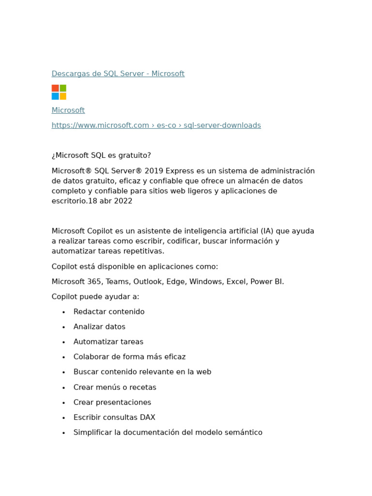 Descargas de SQL Server | PDF