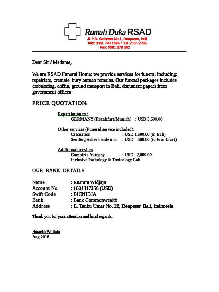 RSAD Funeral Home Services in Bali | PDF