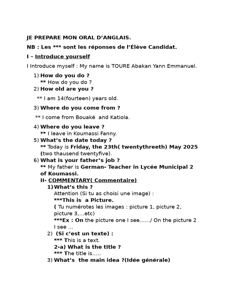 Mon Oral D'anglais | PDF