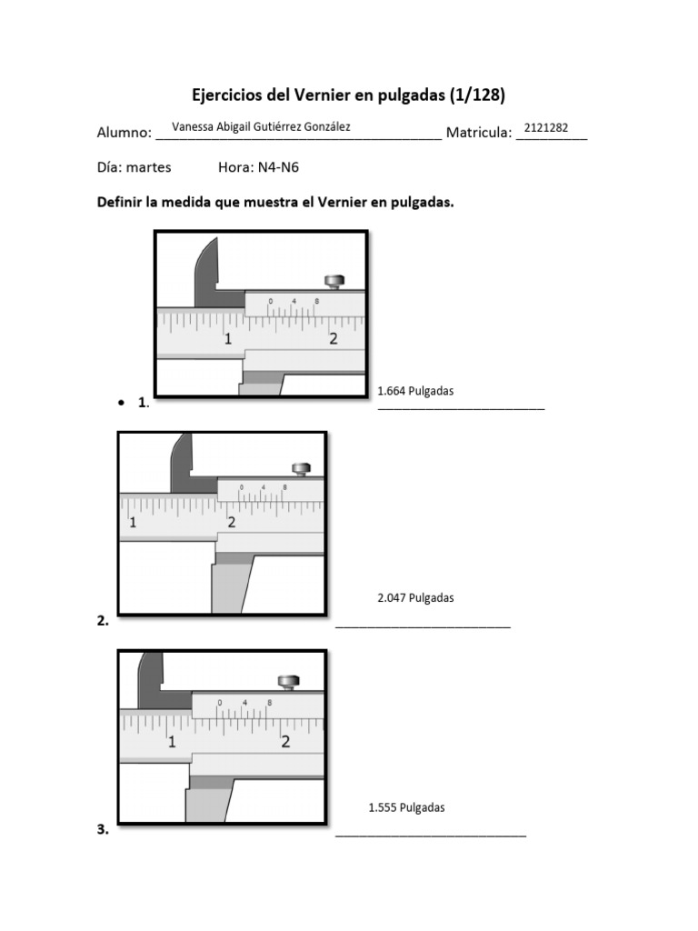 Ejercicios Del Vernier en Pulgadas 2 | PDF