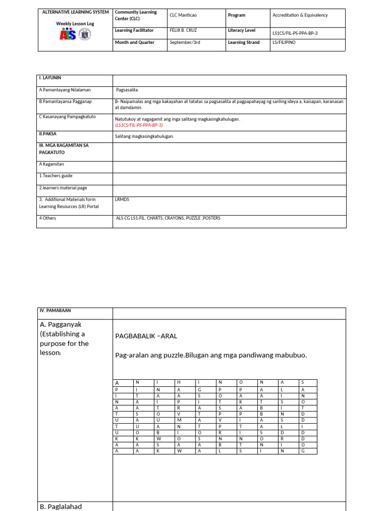 WLL Filipino Output Cruz Manticao | PDF
