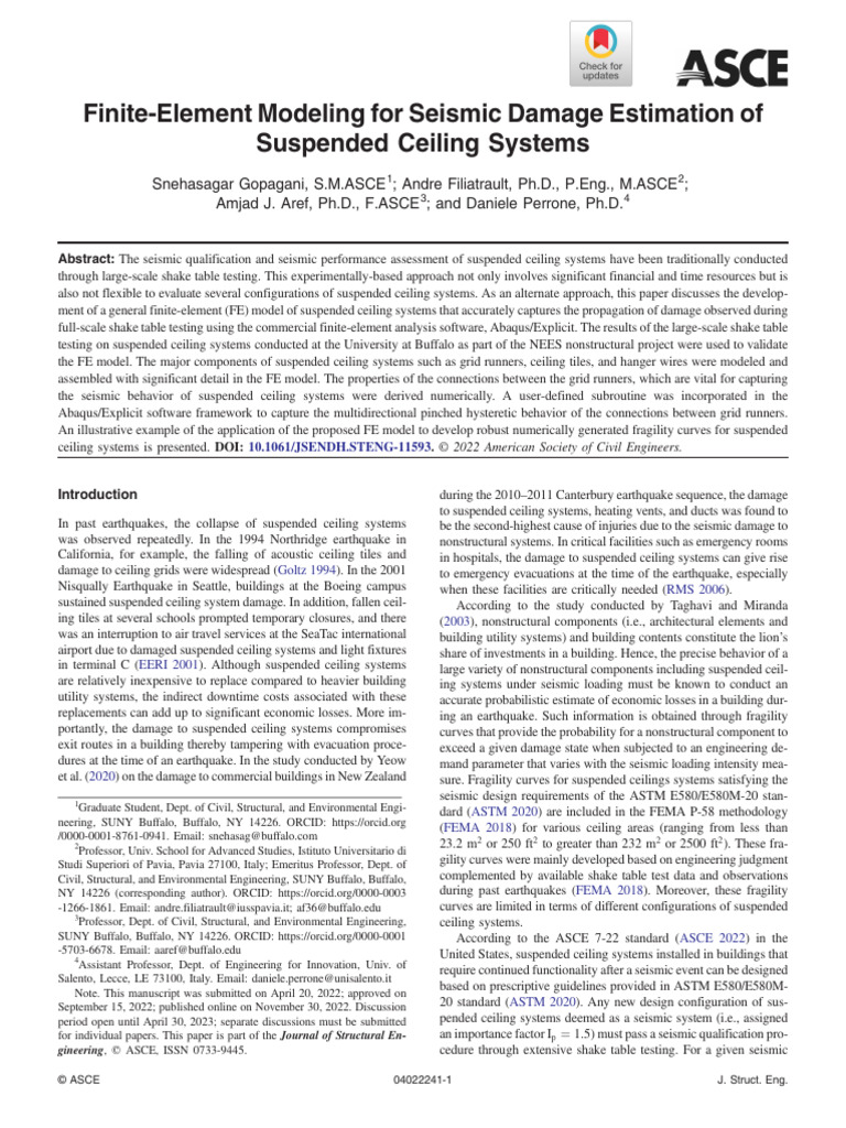 Finite-Element Modeling for Seismic Damage Estimation ofSuspended Ceiling Systems | PDF ...