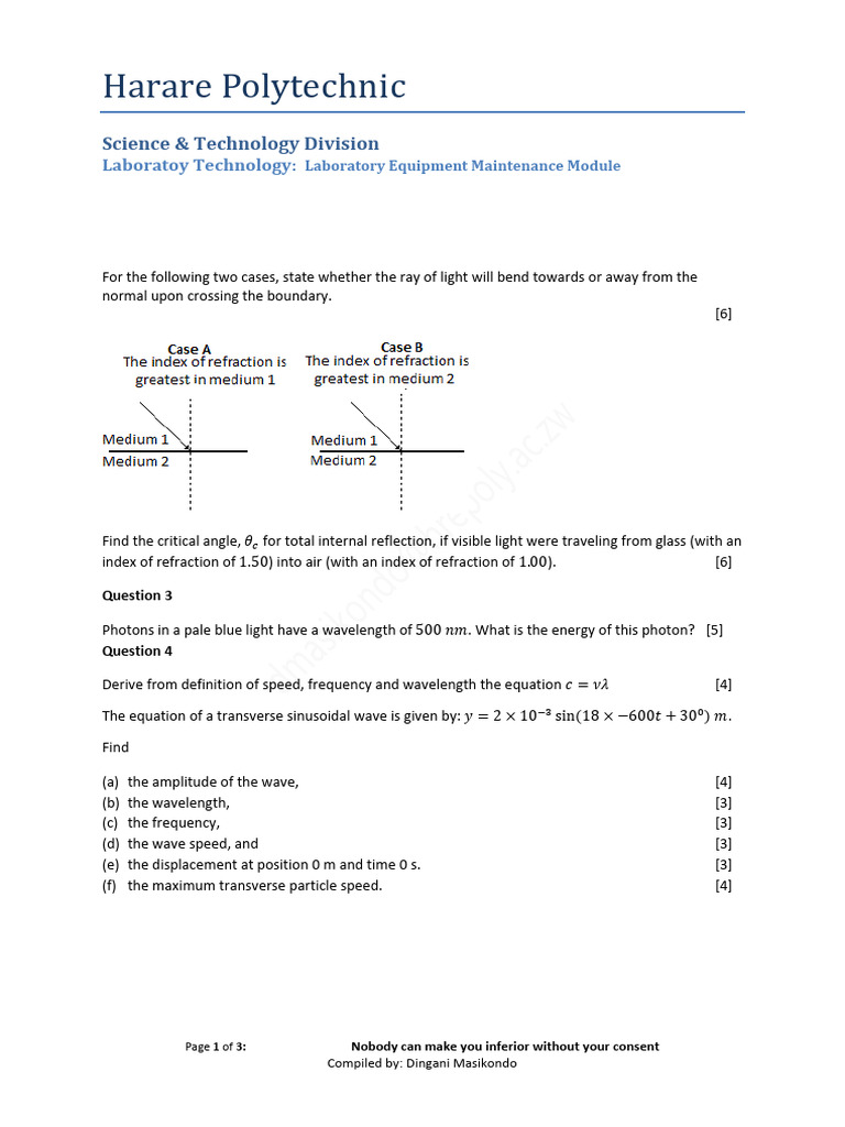Laboratory Equipment Maintenance Worksheet | PDF | Waves | Wavelength