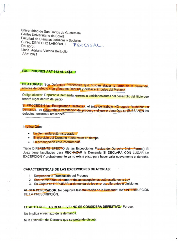 Excepciones Derecho procesal Laboral 2024 | PDF