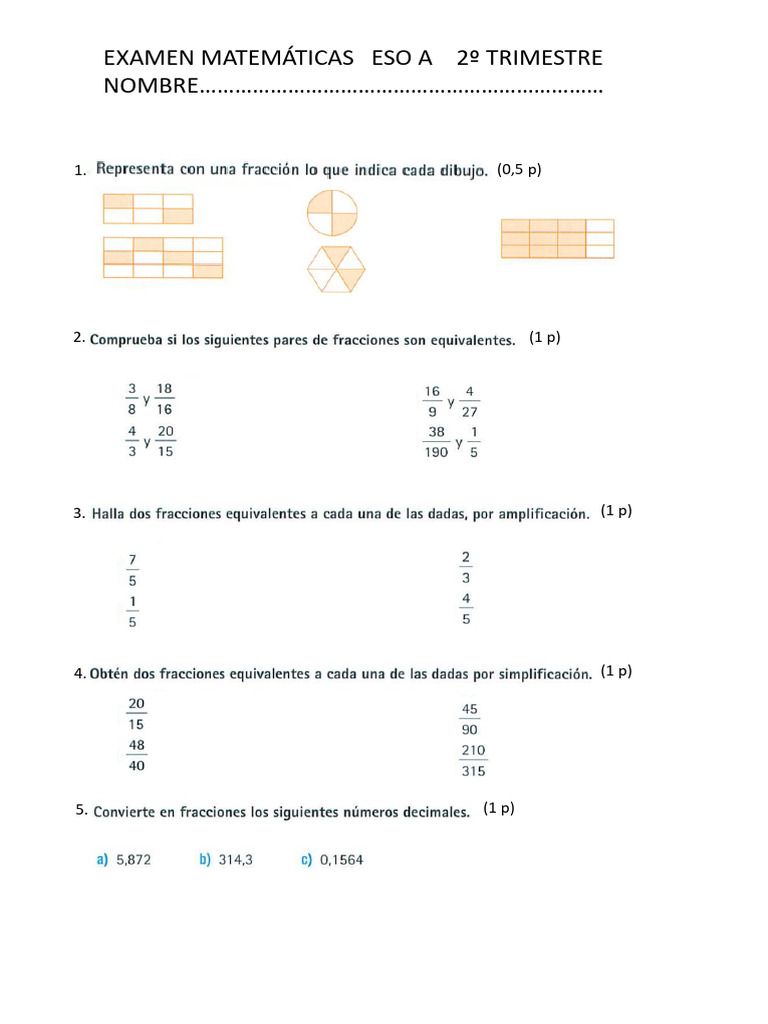 Ex. Mate Numeros Racionales | PDF