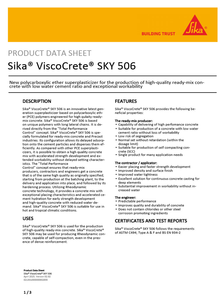 Pds Sika Viscocretesky506 | PDF | Concrete | Building Engineering