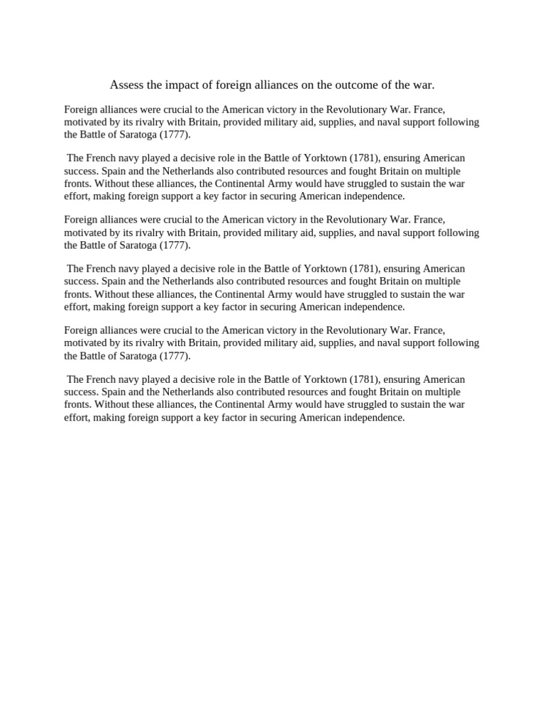 Assess The Impact of Foreign Alliances On The Outcome of The War - Test ...