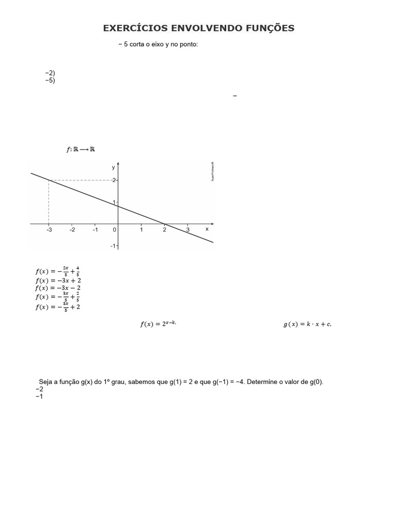 Exercícios sobre Funções Matemáticas | PDF | Função (Matemática ...