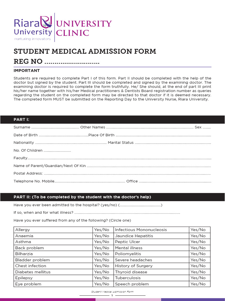 Riara University Medical Admission Form | PDF | Medical Specialties ...