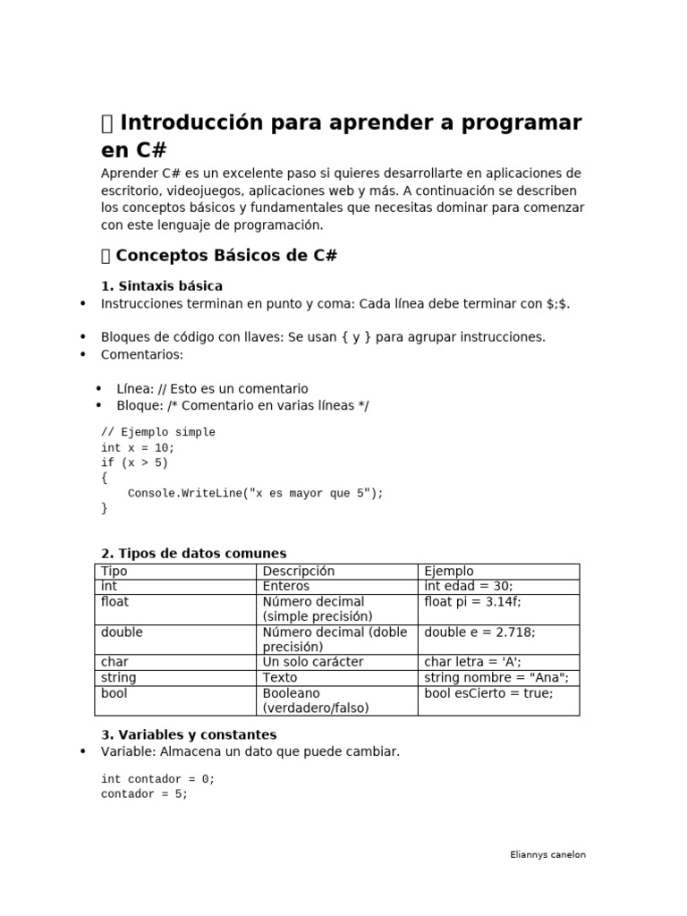 Introduccion para Aprender A Progr | PDF | C Sharp (lenguaje de programación) | Paradigmas de ...