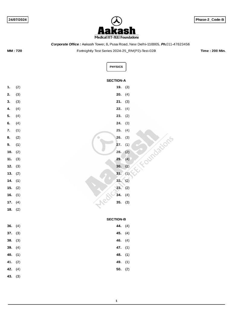FT-02 ANSWER KEY PHASE 01 | PDF