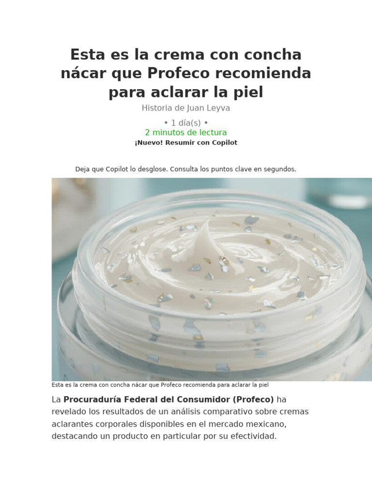 Esta Es La Crema Con Concha Nácar Que Profeco Recomienda para Aclarar ...