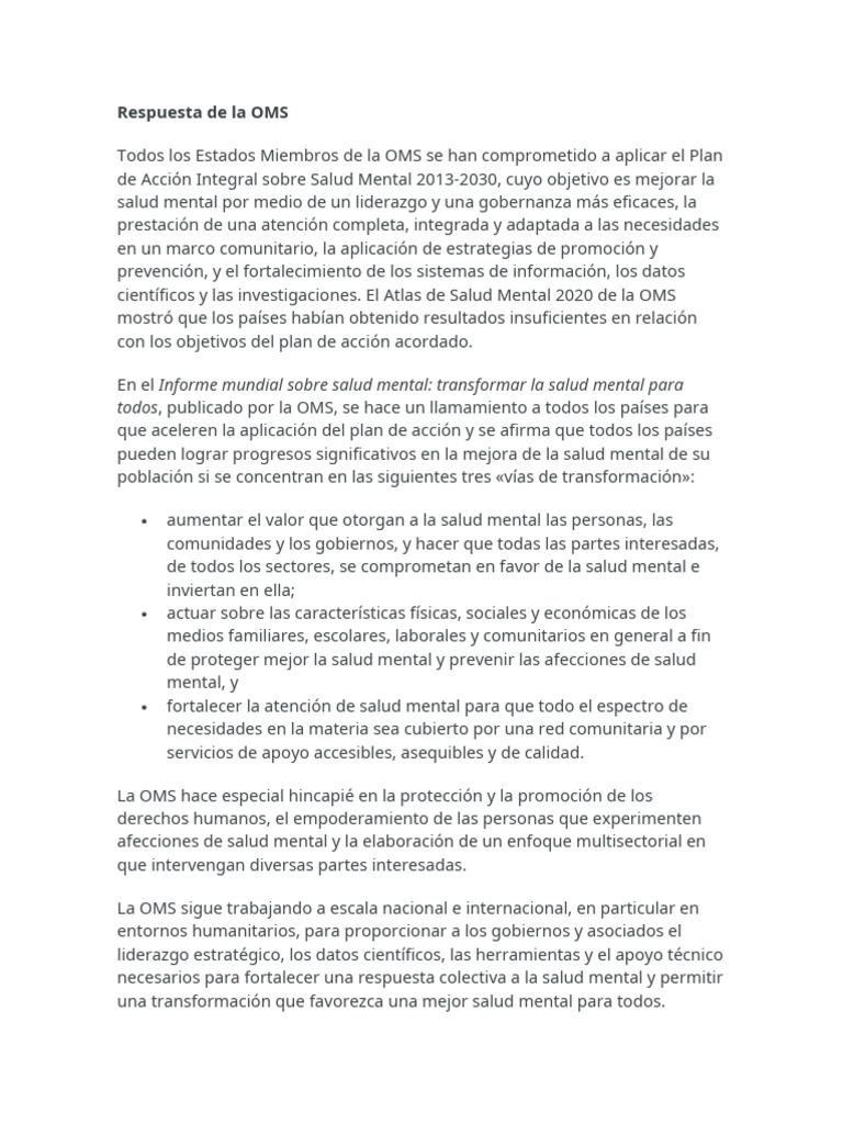 Plan de Acción de Salud Mental 2023-2030 | PDF