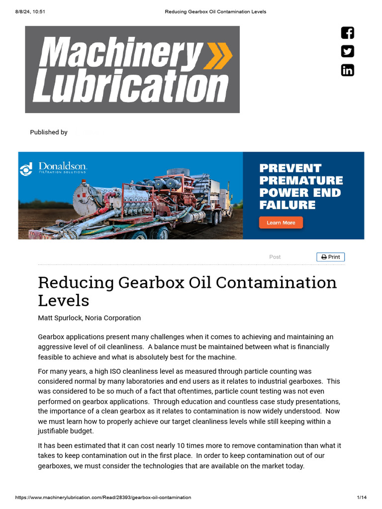 Gearbox Oil Contamination Solutions | PDF | Filtration | Condensation