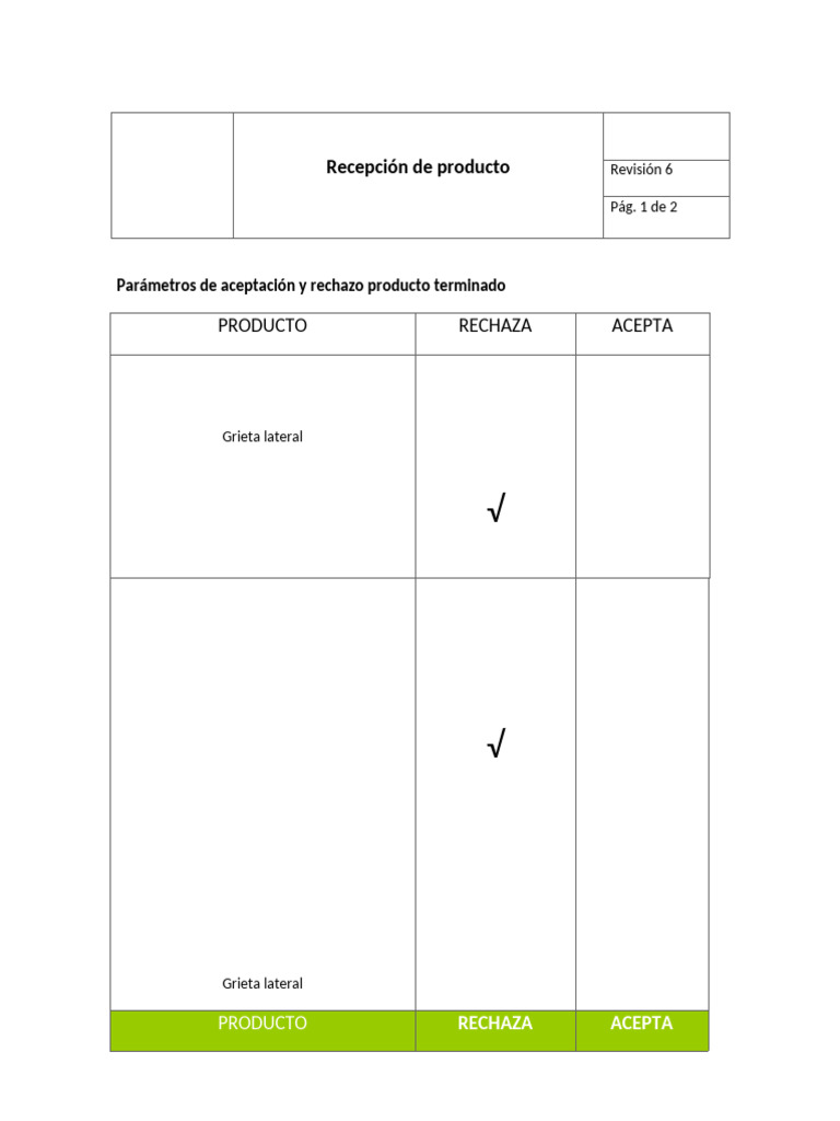 Parametros de Aceptación y Rechazo1 | PDF